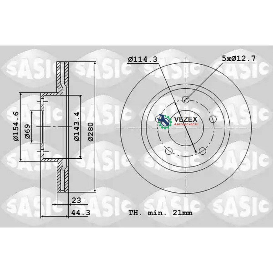 SASIC 6106228 Диски тормозные комплект 2шт HYUNDAI ELANTRA MD, UD11-/VELOSTER FS/KIA CEE'D JD 15- 6106228