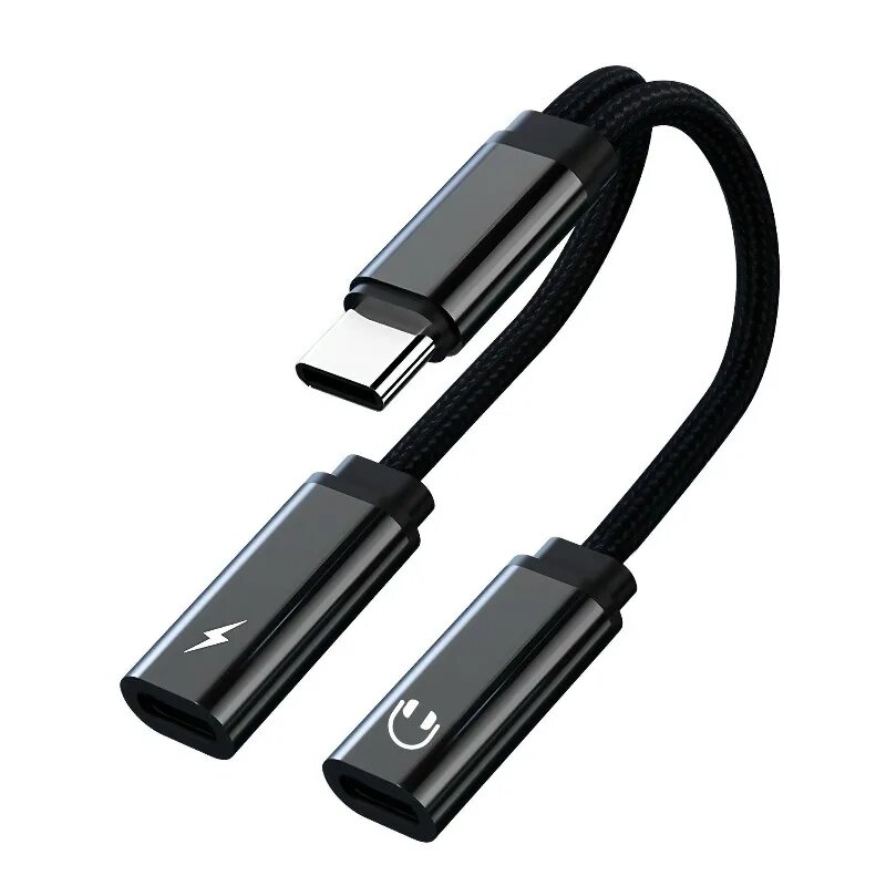 Адаптер 2-в-1 USB-C на 3,5 мм AUX, адаптер 2-в-1 USB-C на разъем для наушников, USB-C на 3,5 Black