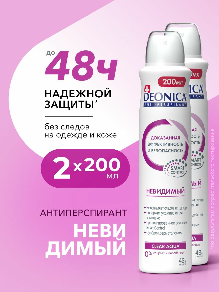 Дезодорант антиперспирант женский спрей Deonica Невидимый 2 шт по 200 мл