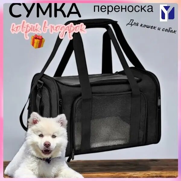 Сумка-переноска для кошек и собак BCS-079X-UEZTZM с вентиляцией, гигиеническим ковриком и жестким дном, 50×35×35 см