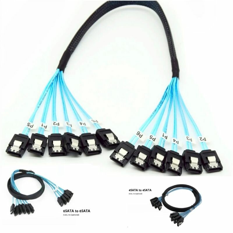 Кабель Sata-Sata 4/6, 6 портов, кабель для передачи данных, кабель Sata 7-контактный - Sata 7-контактный, кабель Sas, 6 Гбит/с, разветвитель для HDD для сервера (Цвет товара: 4sata на 4sata-0.5m)