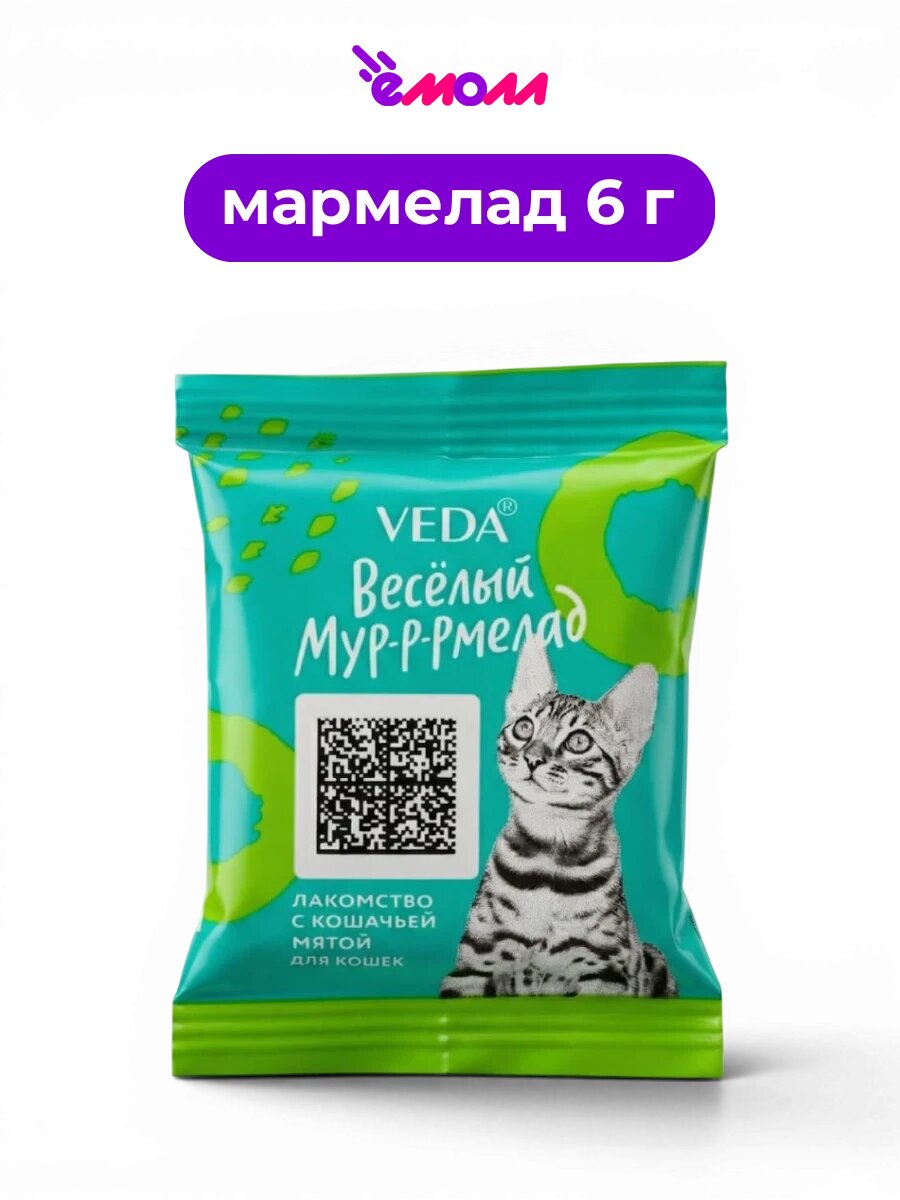 Veda cъедобная игрушка лакомство для кошек с кошачьей мятой Весёлый Мур-р-рмелад 6 г