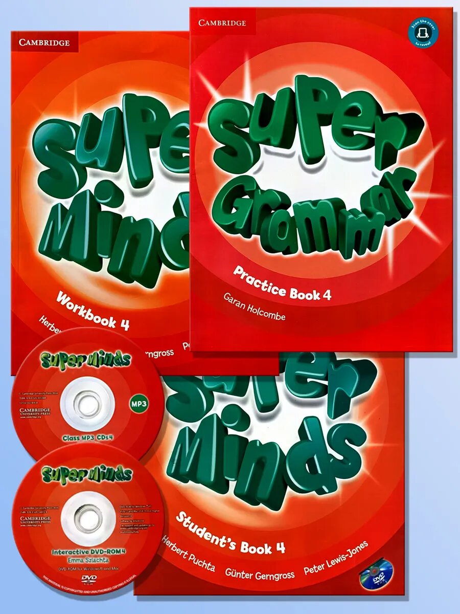 Super Minds 4+Super Grammar 4, комплект учебник, рабочая тетрадь, грамматика, диск