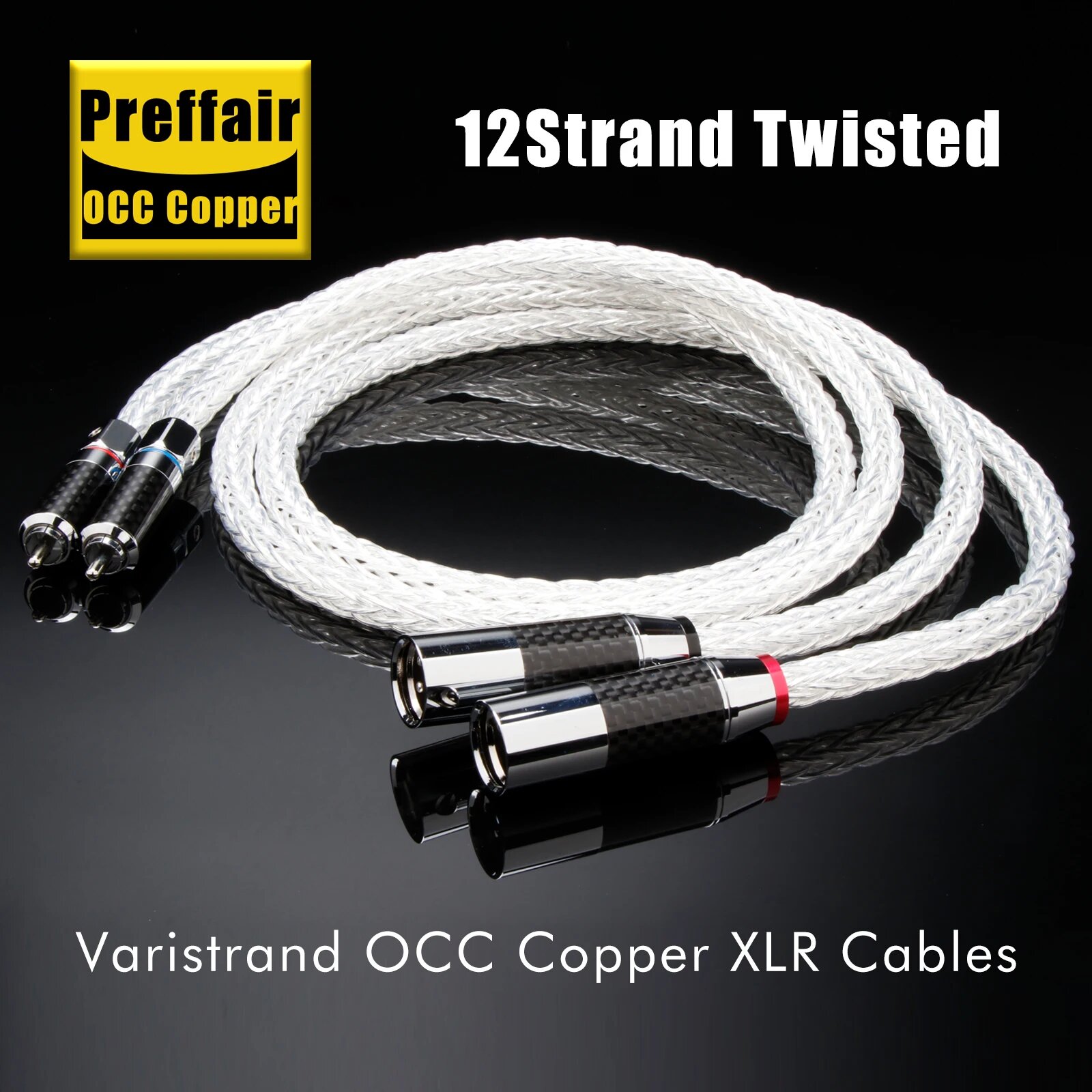 Пара XLR кабелей Preffair 12-жильных с серебряным покрытием и RCA кабелями с RCA to xlr Male, 1 m