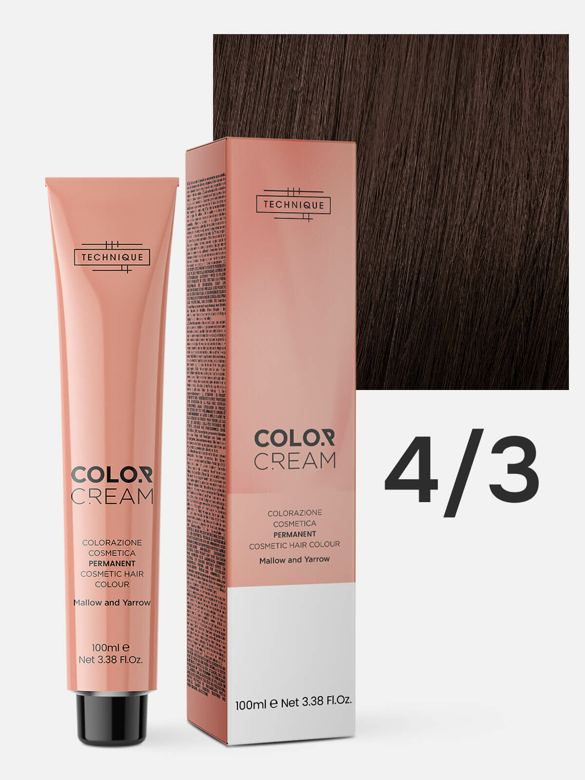 Крем - краска для волос профессиональная Technique Color Cream Permanent Cosmetic Hair Colour 4.3 Каштановый Золотистый, 100 мл