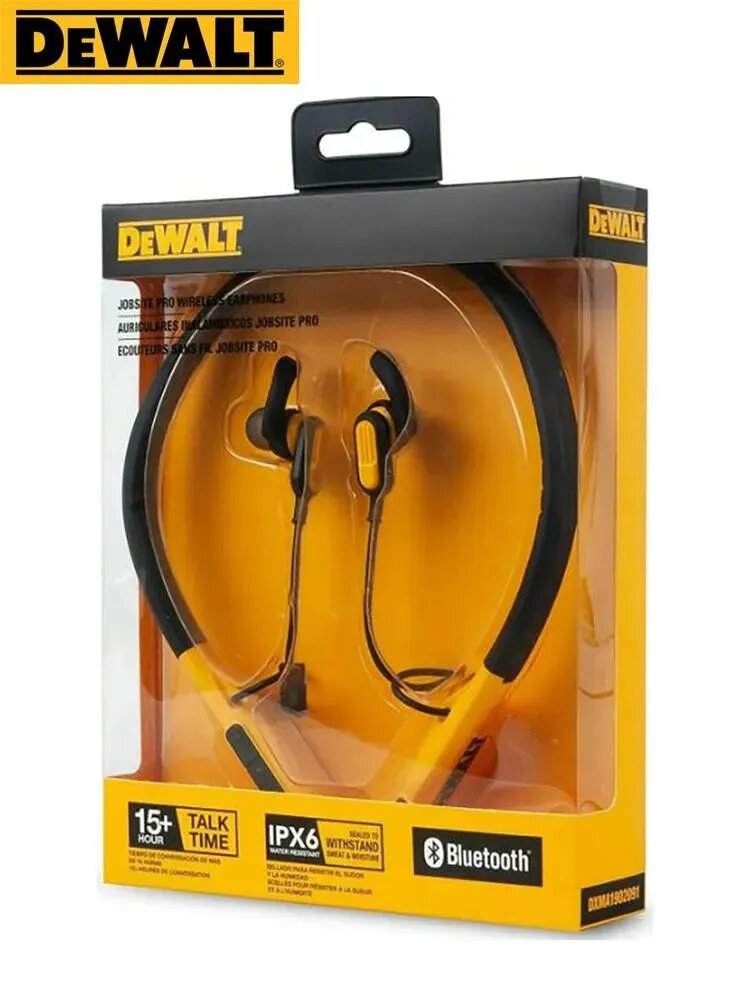 DeWalt Наушники беспроводные с микрофоном, желтый, черный