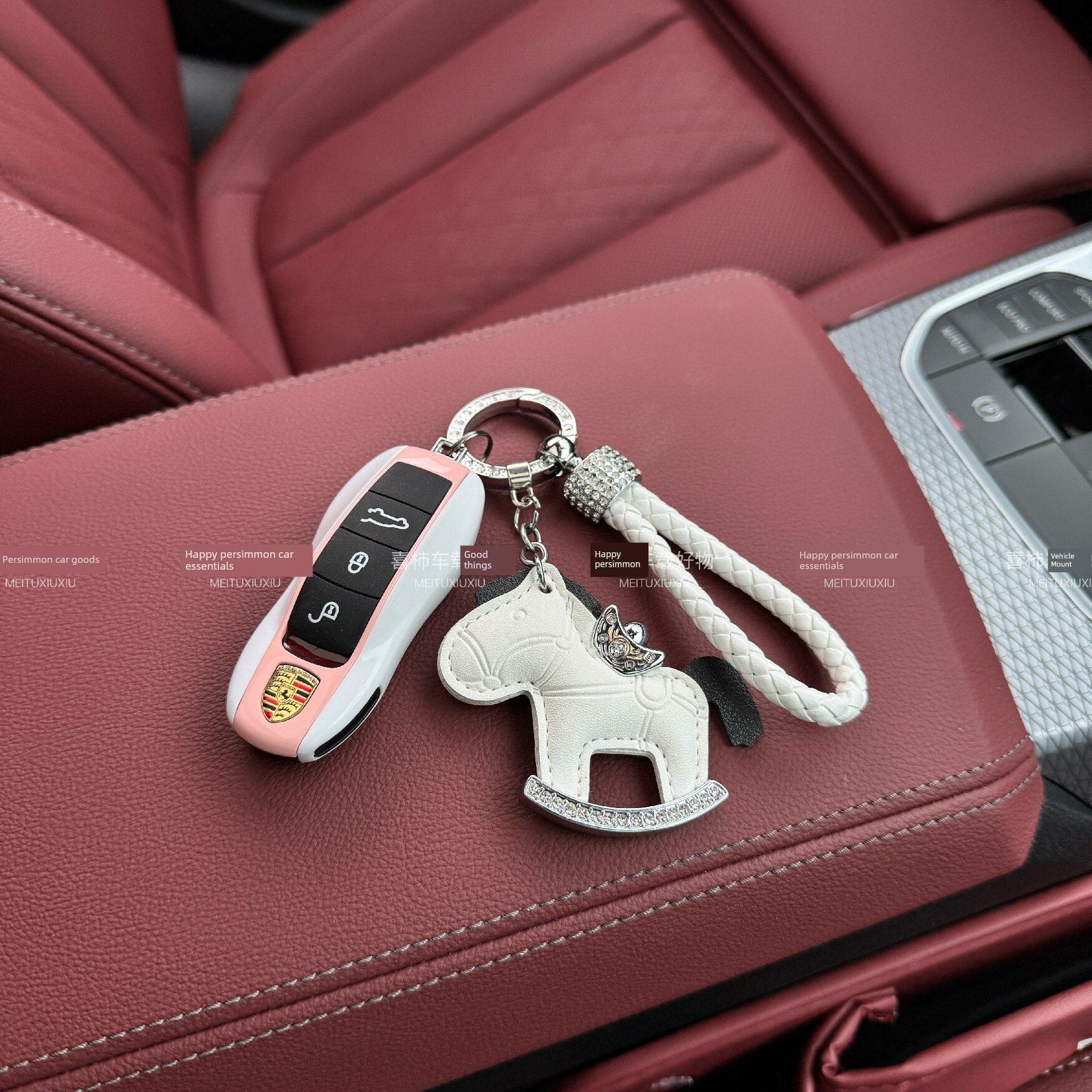 Ключевой чехол Porsche в белом и розовом цвете с брелоком-пони на шнуре для Macan Cayenne 911 Panamera 718 Taycan