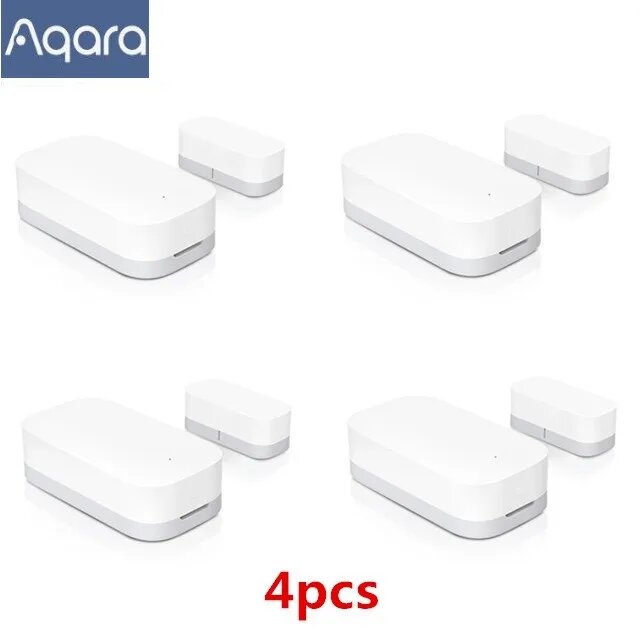 Датчик двери/окна Aqara Zigbee MCCGQ11LM Умная сигнализация Совместима с шлюзом Mijia, приложением Xiaomi Home и Homekit — 4 штуки