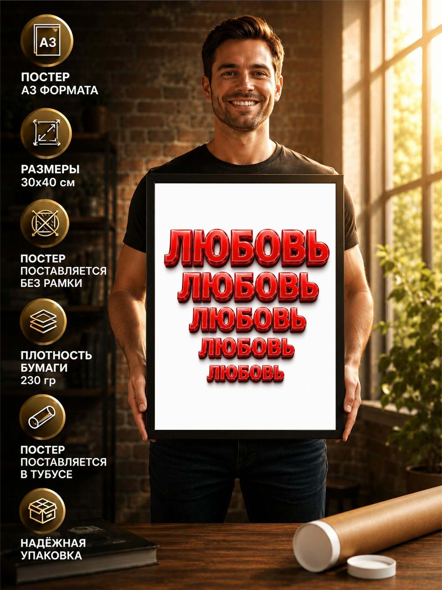 Постер. А3. "любовь" Мотивационная надпись.