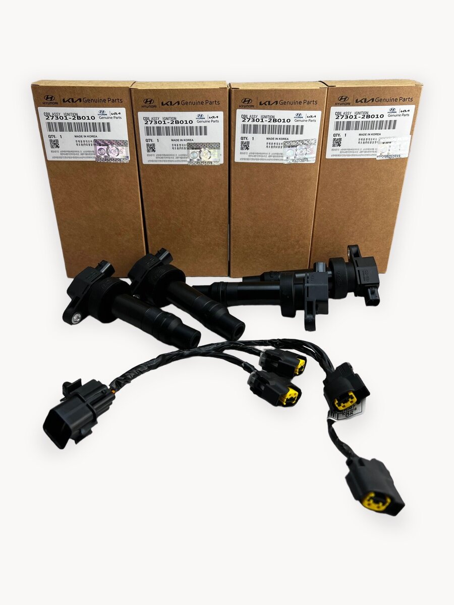 Оригинал 273012B010 4 штуки (комплект) и провода к ним 273502b000. Катушка зажигания Hyundai/Kia Solaris Creta Elantra Kia Rio Ceed Cerato i30 Accent Sportage