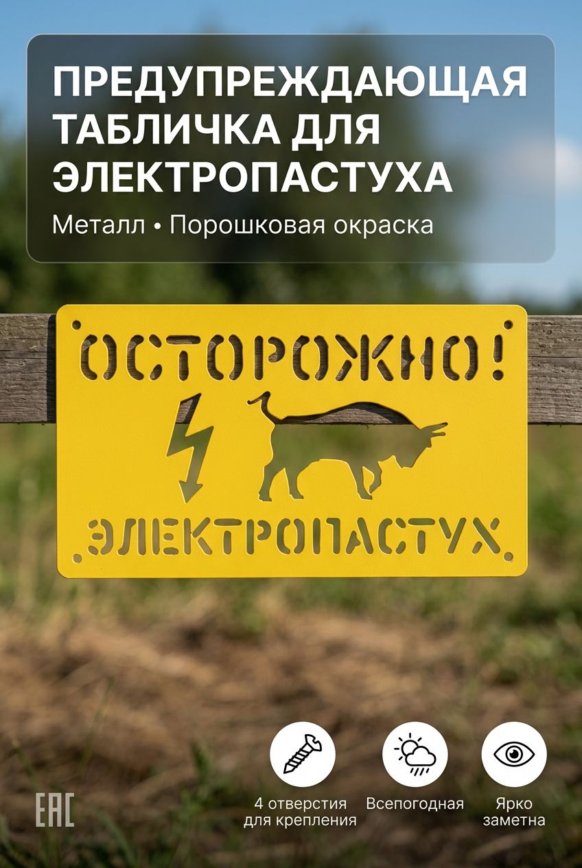 Предупреждающая табличка осторожно! Электропастух
