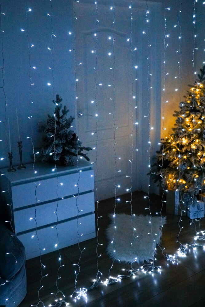 Светодиодный занавес Водопад Купман (Koopman), 2.25*3 м, 480 холодных белых LED ламп, прозрачный ПВХ, контроллер.