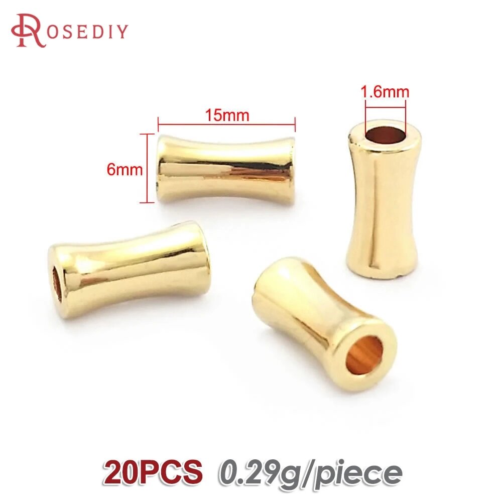 Латунные бусины-разделители формы талии для браслетов Rosediy 18K Gold Color, 6x15MM 20PCS