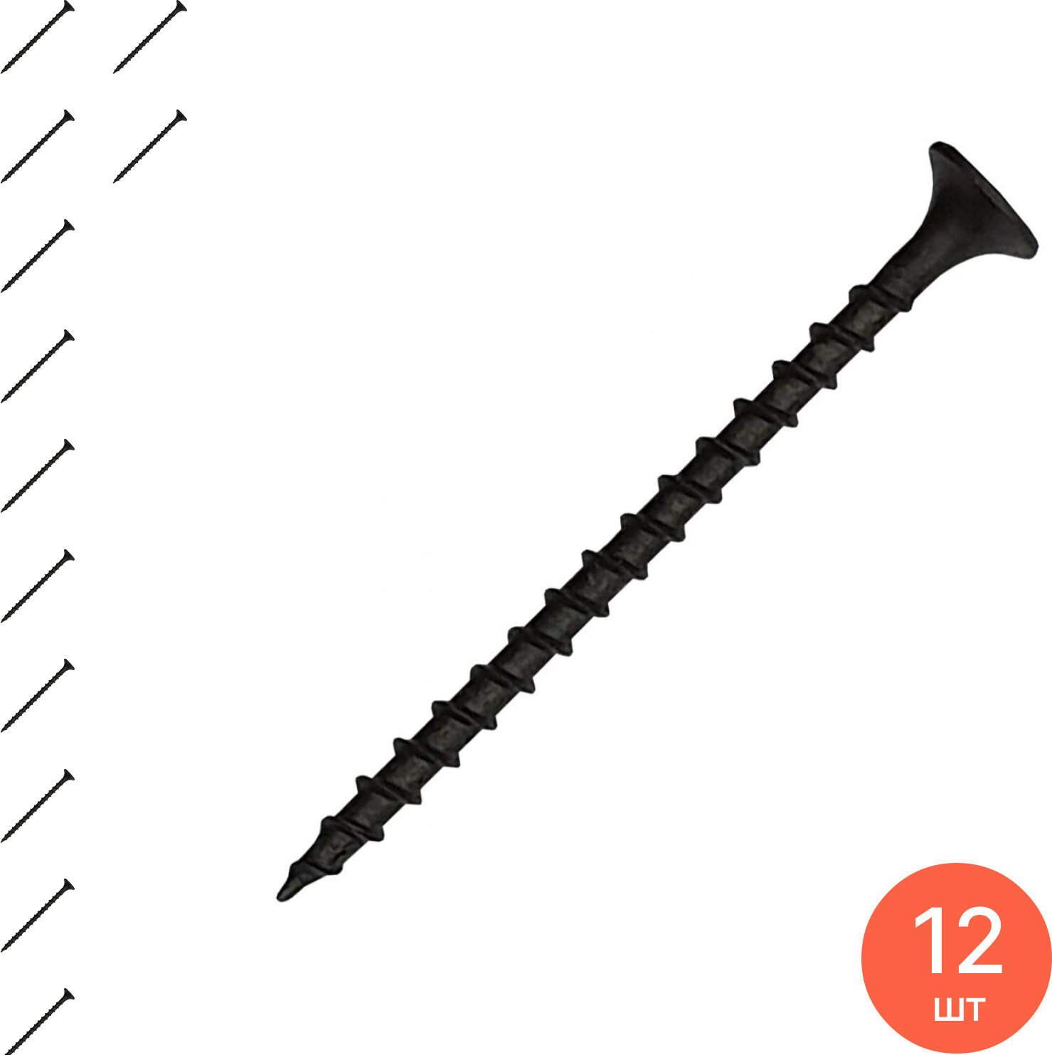 Саморез MIXTON / Микстон для гипсокартона по дереву с потайной головкой из стали, черный, 3.5х70мм, PH2, 40шт. в упаковке / крепеж (комплект из 12 шт)