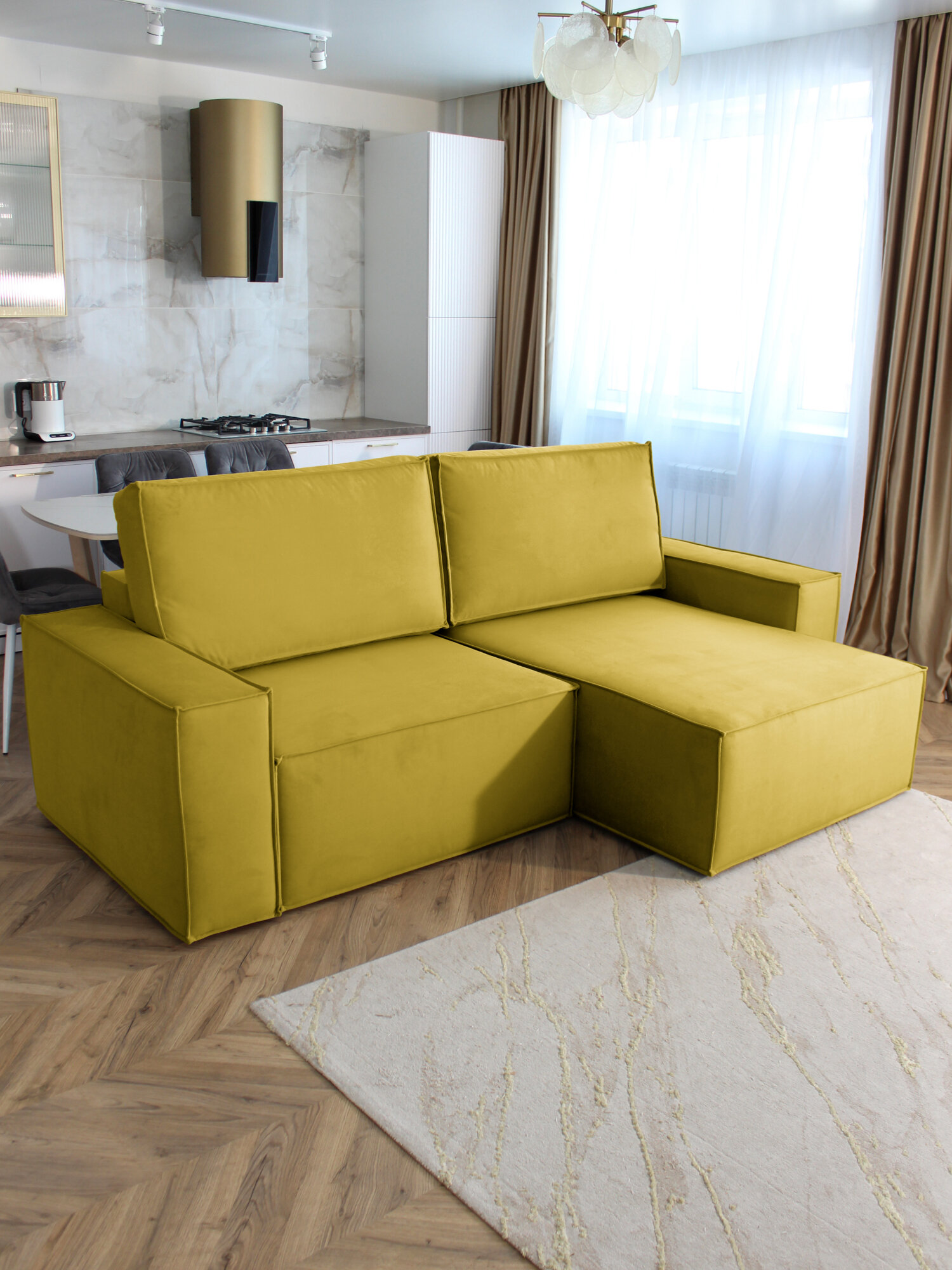 Угловой диван-кровать Forrest Конер желтый, правый угол, Еврокнижка, 250х155х65 см