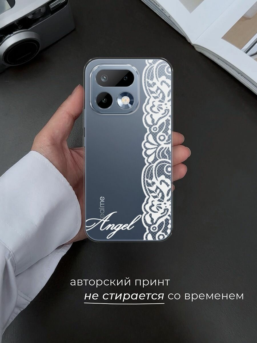 Чехол на Realme 16 Pro / Реалме 16 Про с принтом Черное кружево, прозрачный — фото 1