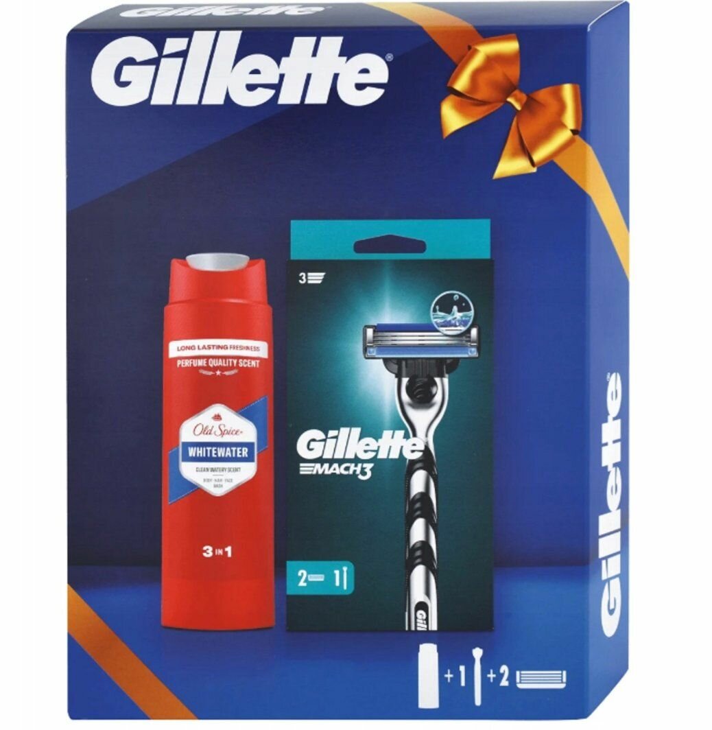 Подарочный набор косметики Gillette бритвенный станок Mach3 с 1 сменной кассетой и гель для душа и шампунь Old Spice Whitewater (2 в 1) 250мл