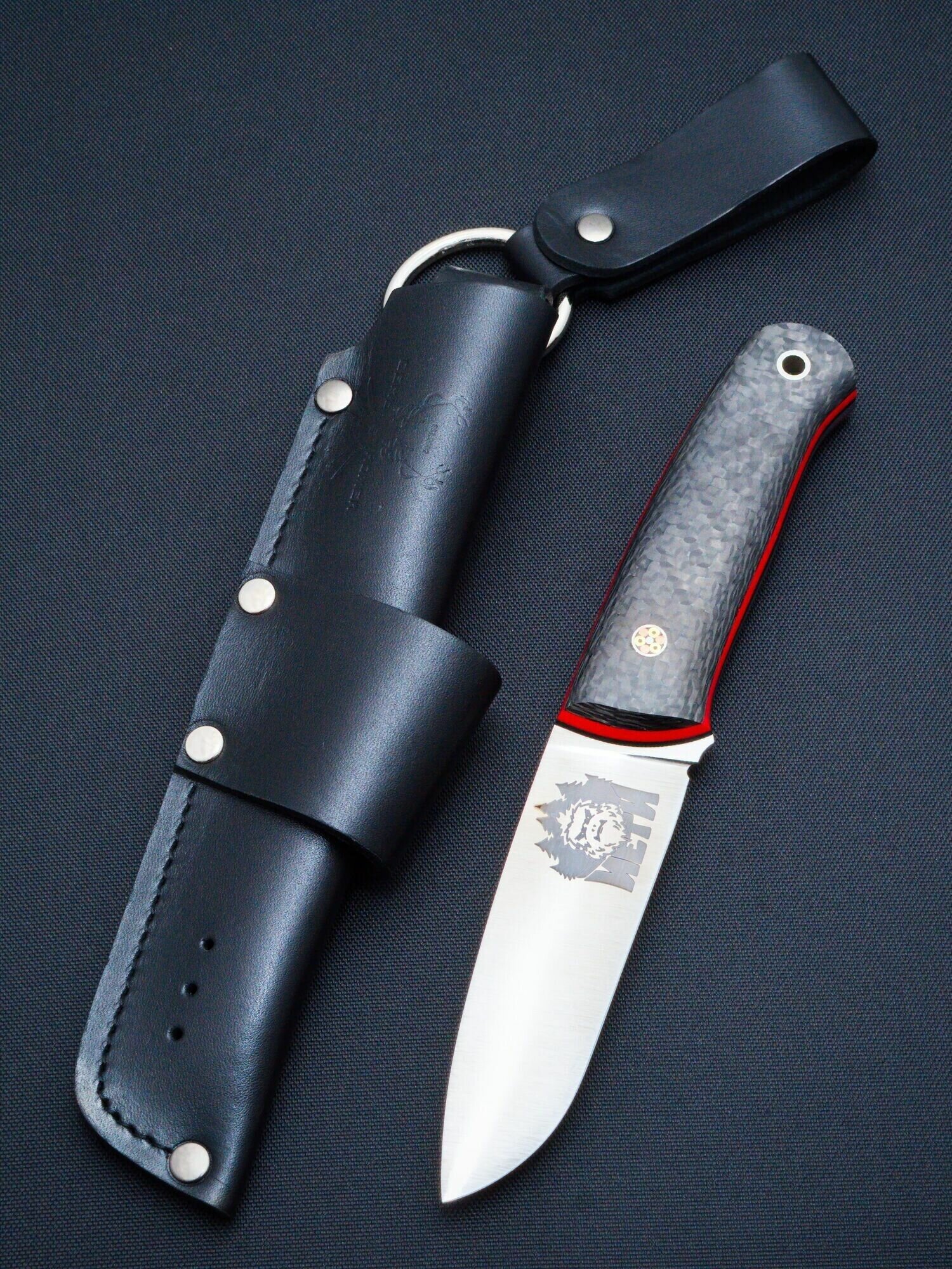 Нож туристический Йети, AUS-10 Cryo, Линза, Сатин, Carbon+G10 Черный-Красный, Цельнометаллический (Full-tang), 7 Ножей (Seven Knives)