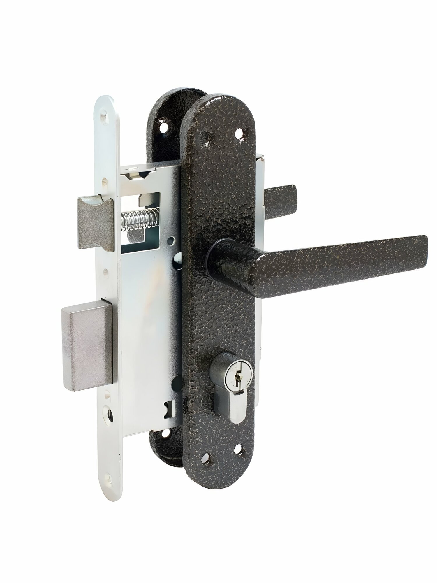 Замок врезной Птимаш, ЗВ4-3.07, 8458, ручка в комплекте, цилиндровый, шуруп, старая бронза