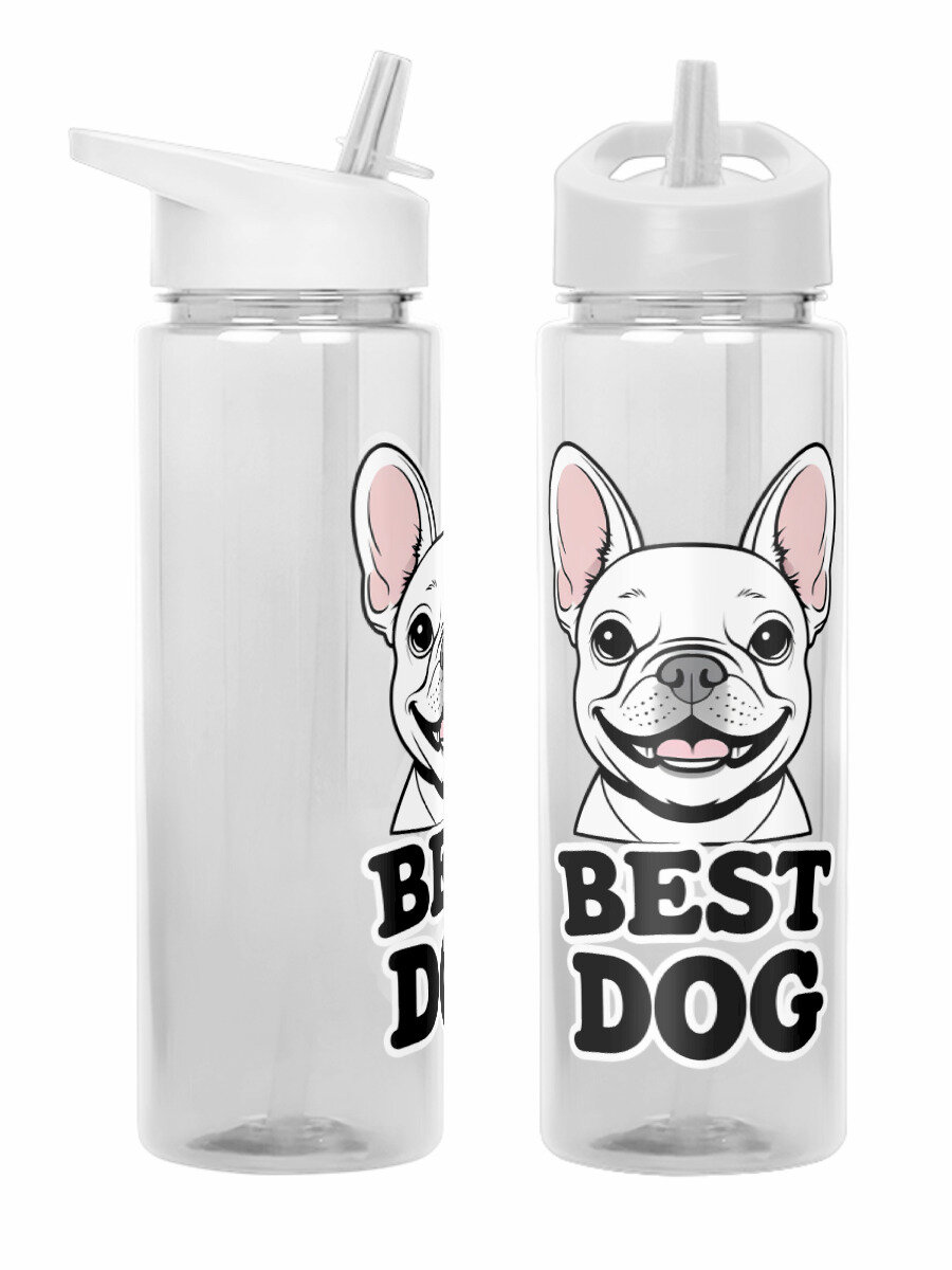 Бутылка белая для воды с принтом Best Dog bulldog