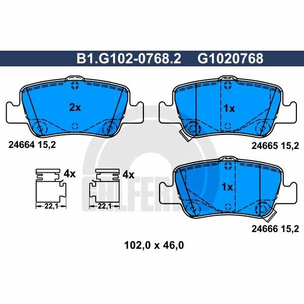 Колодки тормозные задние GALFER B1-G102-0768-2 Toyota Auris 07->