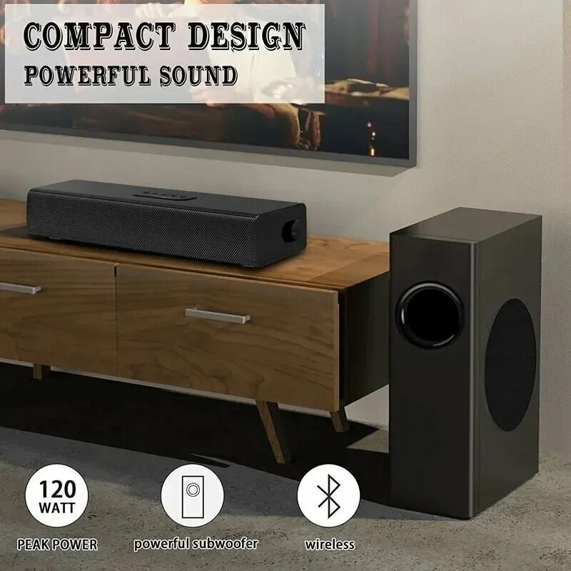 Саундбар мощностью 80 Вт, динамик беспроводной Bluetooth 5.0 с сабвуфером для телевизора, 3D-стереозвуковая панель со сменным микрофоном