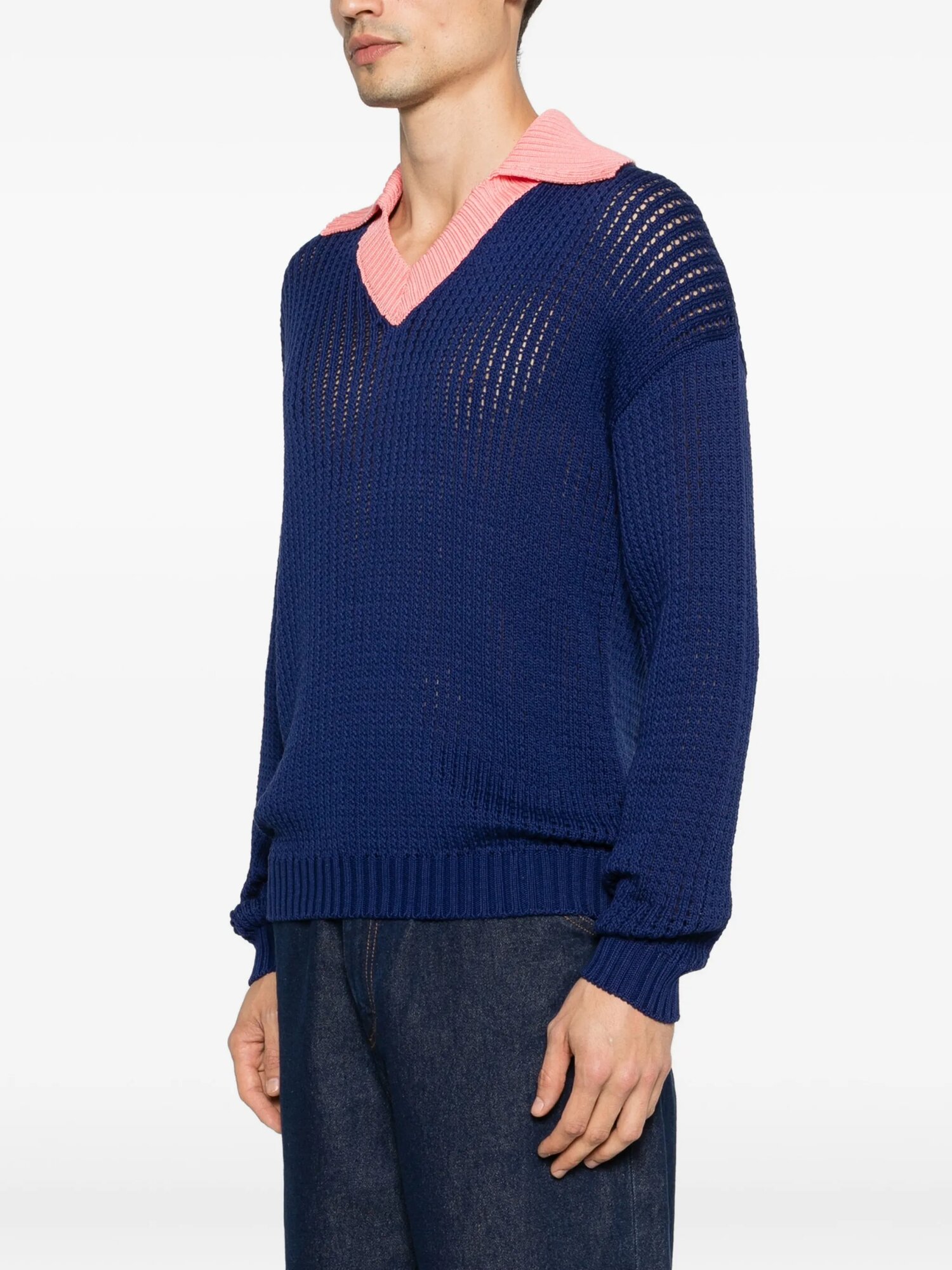 Свитер FENDI V-neck collared sweater, размер 46, , синий — фото 1