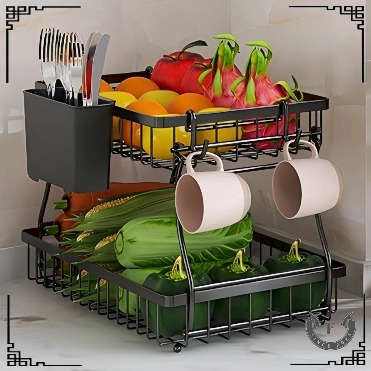 Фруктовница/Корзина для фруктов и выпечки Металлическая 2 яруса Ярусная Конфетница, 37x23x24cm