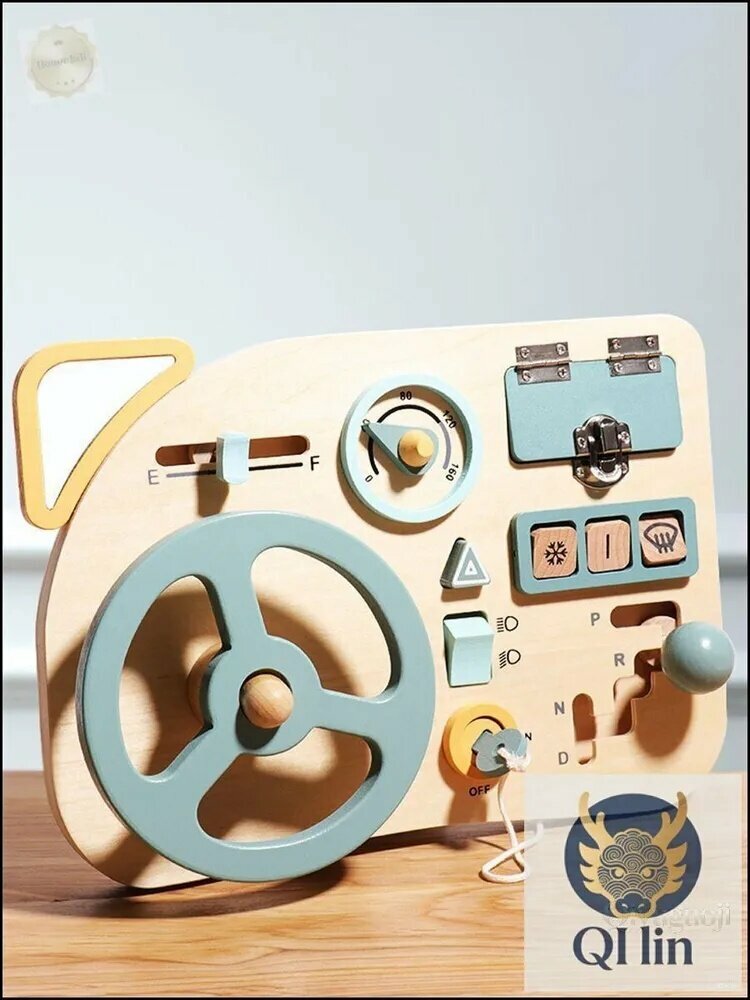 Бизиборд с рулём и переключением передач, деревянная развивающая доска, сенсорная панель Монтессори для мальчиков, 29.5 20.5 см