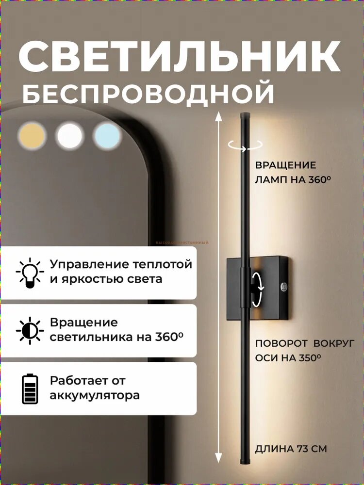 Настенный светильник LED черный матовый алюминий 7 Вт с диммером и пультом ДУ