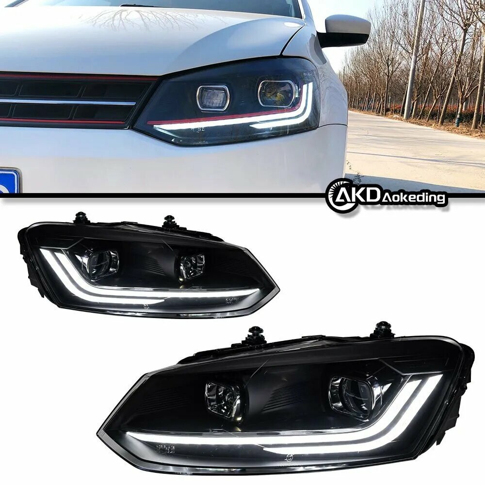 Фара автомобильная, Светодиодная, 2 шт, арт. Подходит для фар автомобилей Volkswagen Polo 2011-2018 годов выпуска. Модифицированные фары, светодиодные дневные ходовые огни, линзы поворотников.