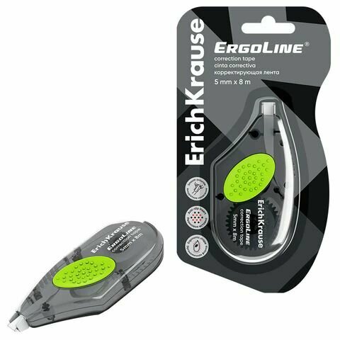 Корректирующая лента ERICH KRAUSE ErgoLine , с резиновой вставкой, 5мм х 8м, серый, 5, 53604
