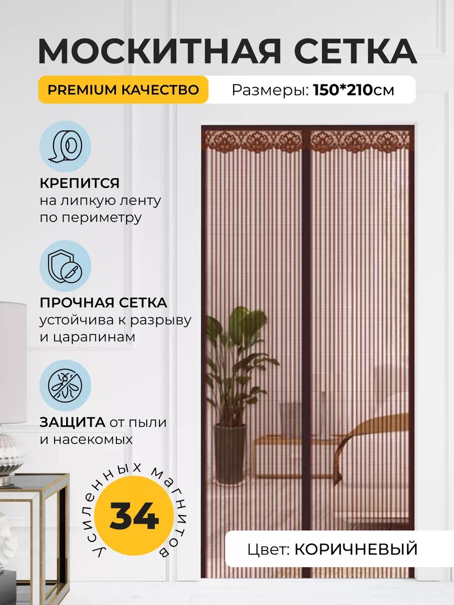 Москитная сетка на дверь на магнитах 150х210 см