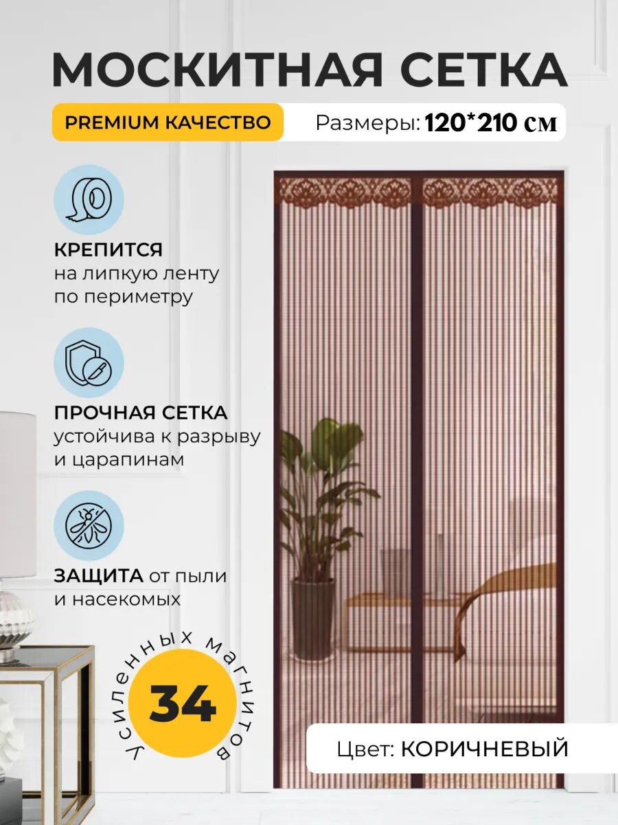 Москитная сетка на дверь на магнитах 120х210 см