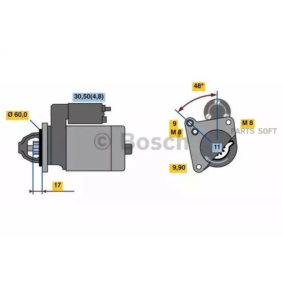 Стартер от официального дистрибьютора, BOSCH, артикул 0986023050