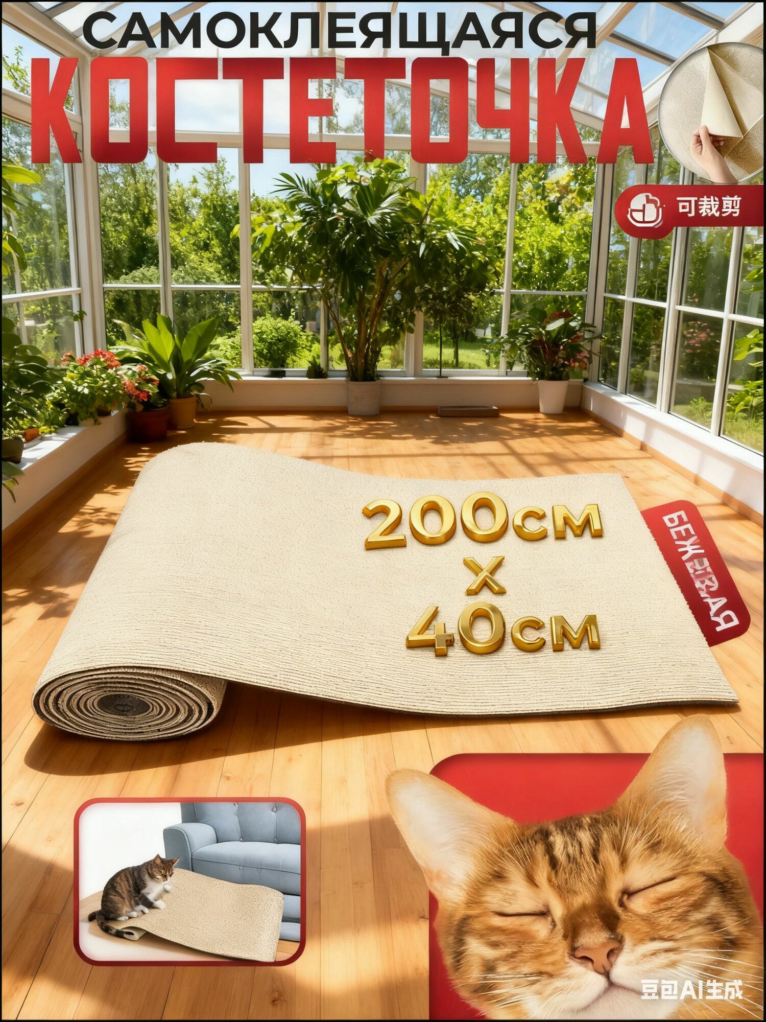 Защита от кошек для дивана, самоклеющаяся когтеточка 200x40 см, Conflate ZOO