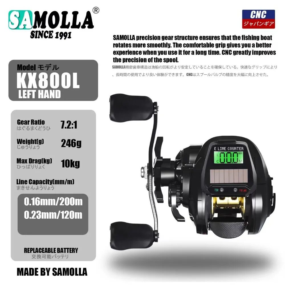SAMOLLA KX800L Left Hand Катушка мультипликаторная для рыбалки, диаметр катушки: 37 мм