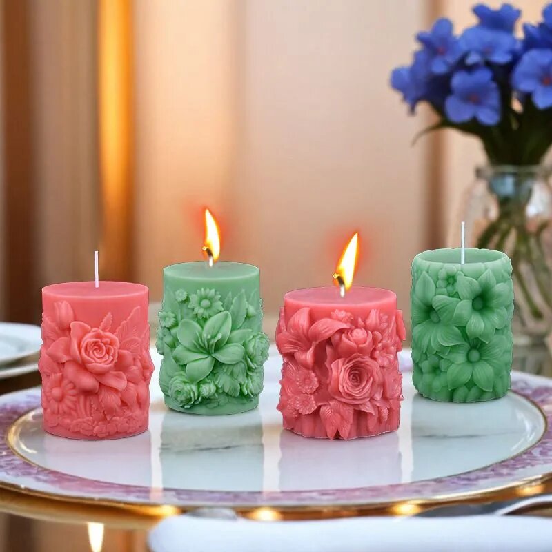 Молд для литья/Силиконовая форма для DIY-цветов Роза и Лилия , цилиндрическая, для лепки сахарных/полимерных цветов 4шт