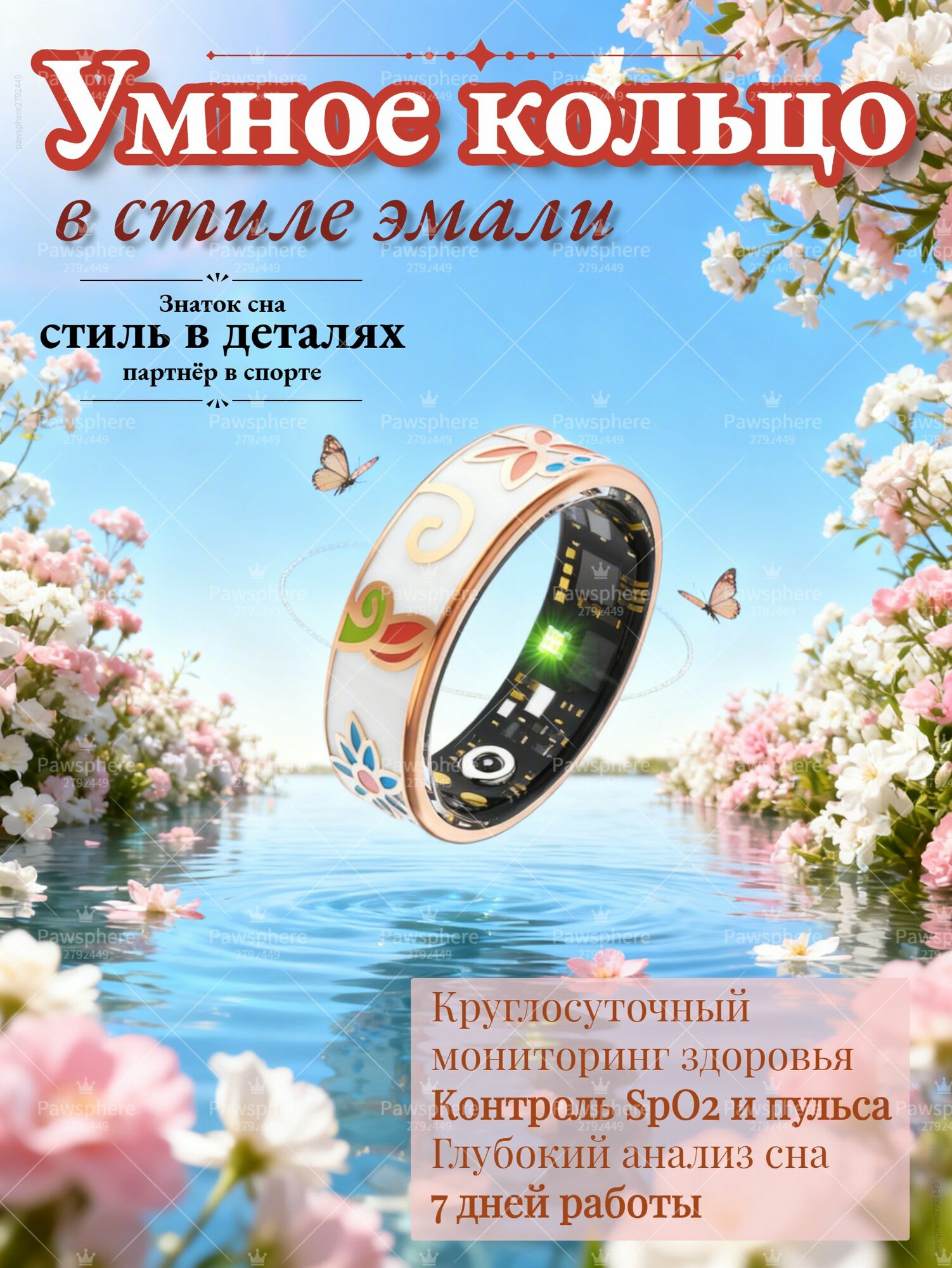 Умное кольцо для измерения сердечного ритма, цвет эмали, мониторинг уровня кислорода в крови, шагомер, спорти