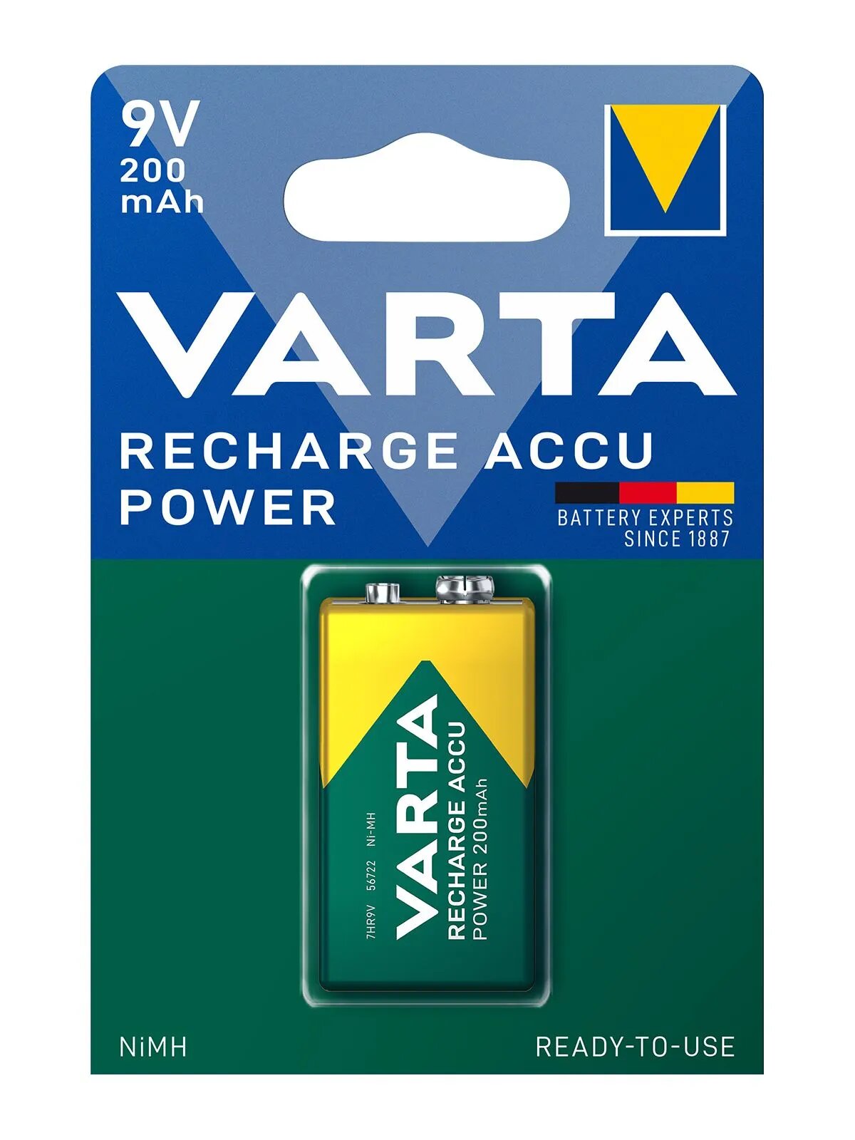 Аккумулятор VARTA Recharge Accu Power 9V 200mAh BL1 (1 шт. в блистере) 56722101401