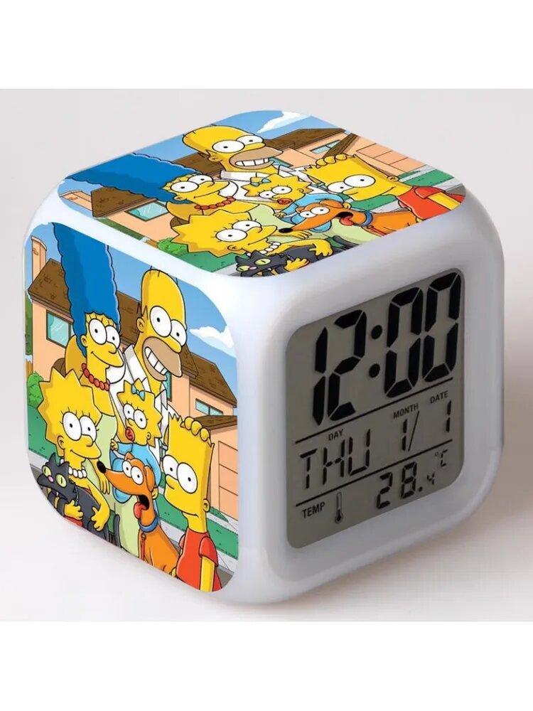 Настольные часы Электронные "Симпсоны" с подсветкой, 8x8x8 см, 1 шт