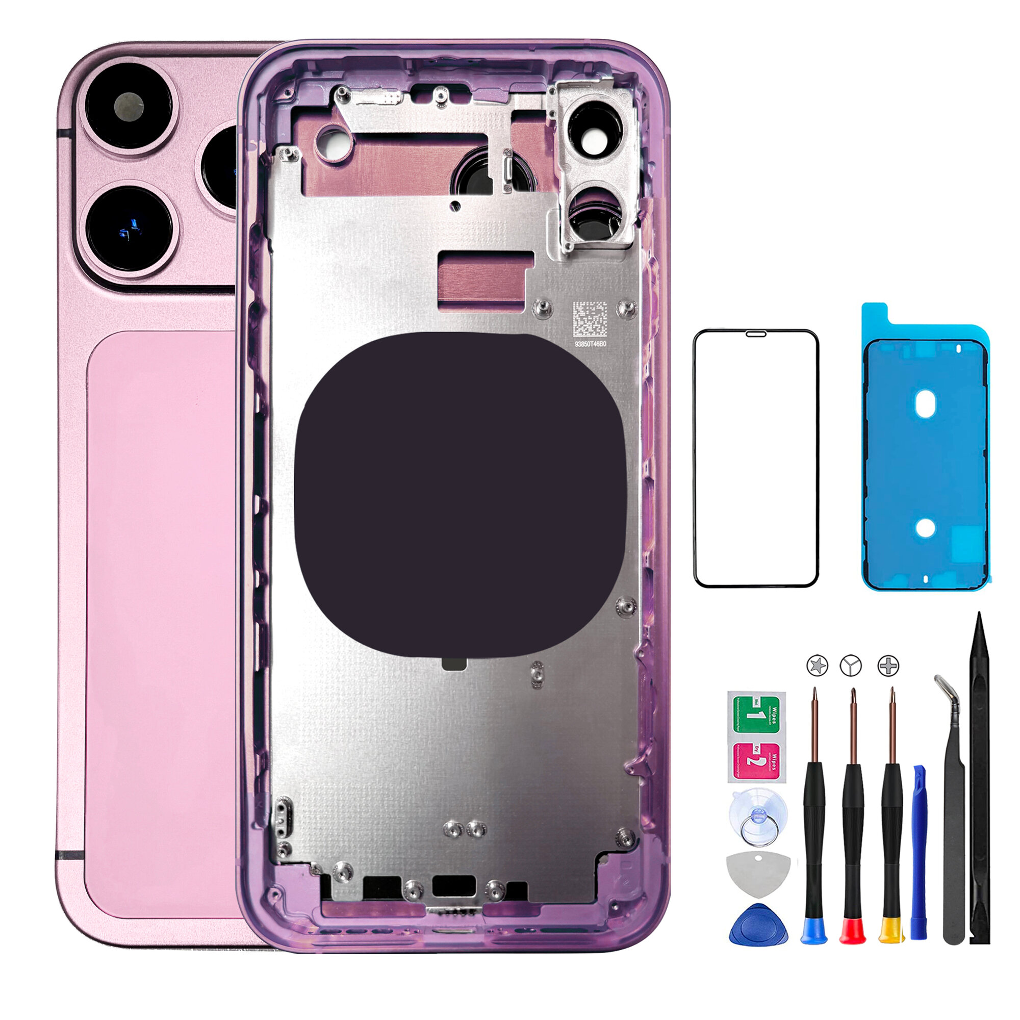 DIY комплект задней крышки, совместим с iPhone 11 до 17 Pro, для самостоятельной замены с инструментами （розовый）
