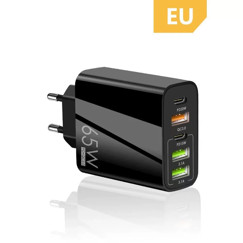 65W GaN USB-C Power Delivery Зарядное устройство с разъемом EU, черный цвет, быстрая зарядка для ноутбуков