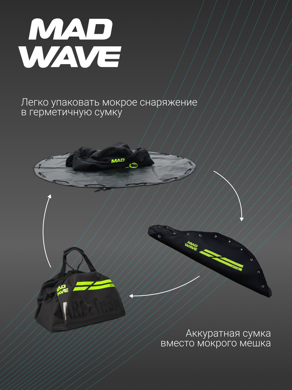 Сумка спортивная MAD WAVE, 34х37х57 см, черный — фото 1