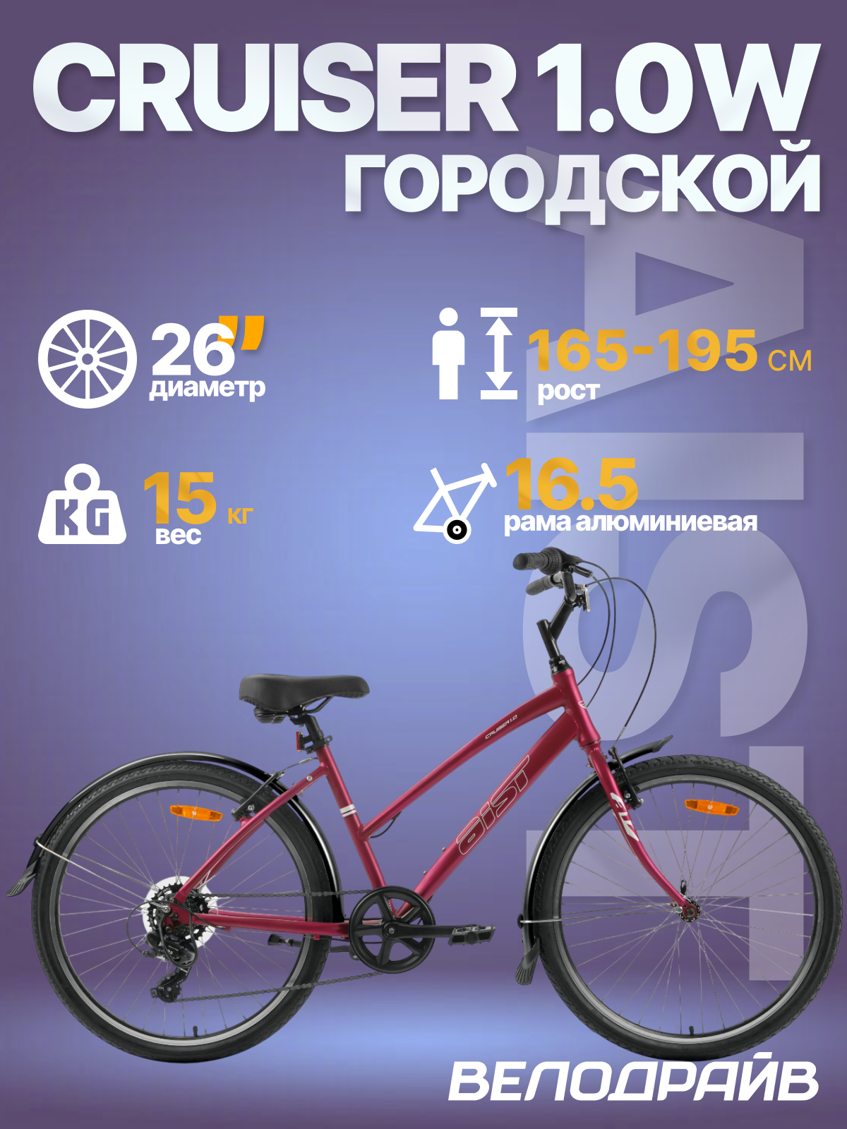Велосипед городской прогулочный AIST Cruiser 1.0 W 2025 вишневый 16.5
