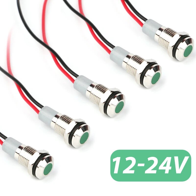 VaneAims FXB8F-LED металлические светодиодные индикаторы 8 мм 3-24В Белый, 5PCS GREEN 12-24V