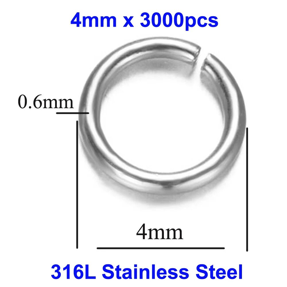 Открытые кольца 4 мм, 3000 шт, 316L Stainless Steel