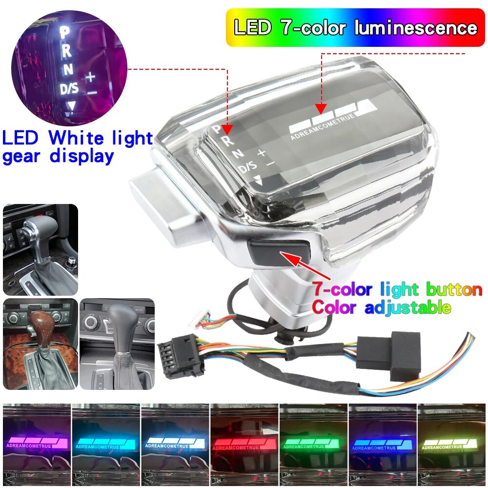 Ручка переключения передач для Audi A4 B8 A6 C6 C7 B7 B6 Q7 Q5 A5 S5 A7 S7 S6, White LED Crystal