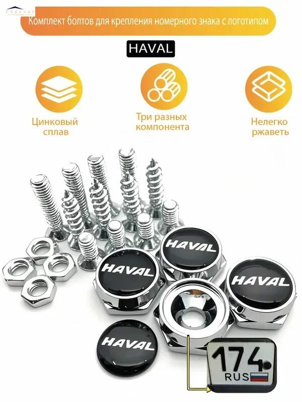 Комплект болтов для крепления номерного знака Haval с логотипом 4 шт. Надежные антивандальные винты и гайки для защиты и стиля