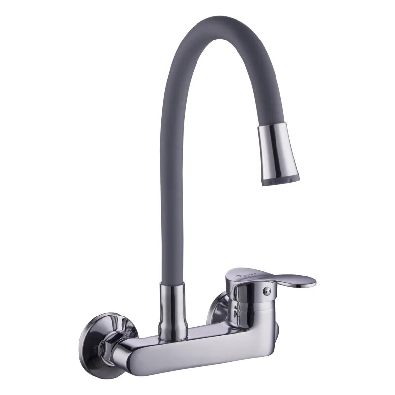 Смеситель для кухни Plstart PD46001-12 с гибким изливом, с поворотным изливом, хром, серый, глянцевый, однорычажный, настенный, с керамическим картриджем